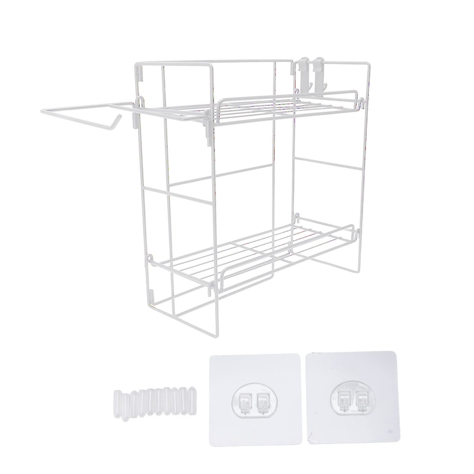 Airshi Over Toilet Storage Rack, 2 Tier Ventilation and Drainage Bathroom Organizer Shelves Space Saving Hollow Out Base No Drilling with Hooks for Home (White)