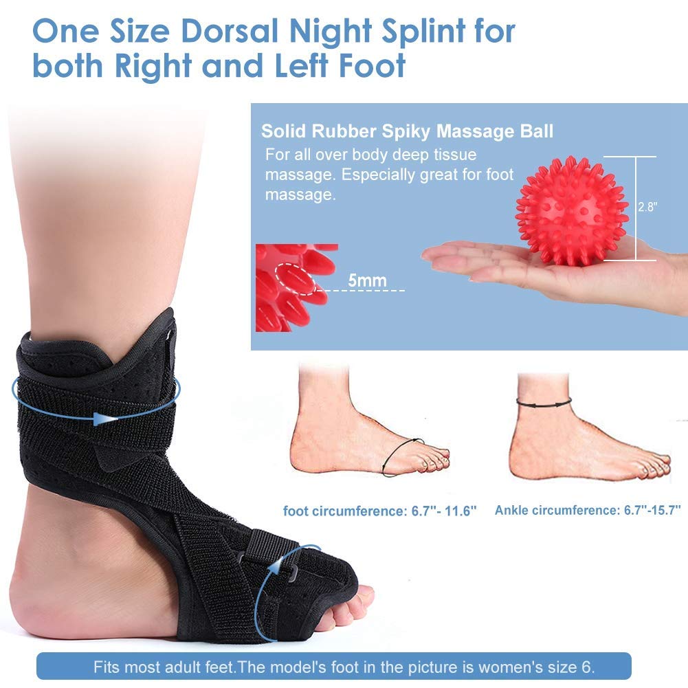 AYNEFY Wrap Ankle Joint Support, Night Splint Foot Drop Orthotic Brace Support Ankle Splint Support Fracture Sprain Injury Support with Massage Ball for Treating Foot Drop
