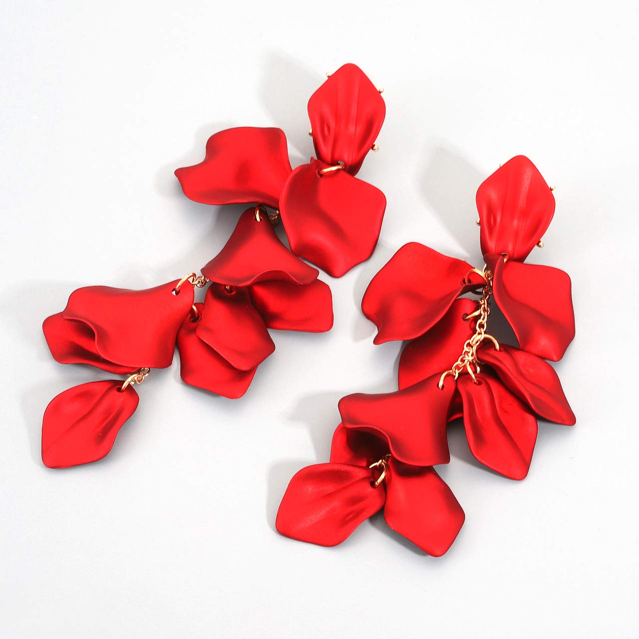 Acrylic Rose Petal Earrings For Women Bohemia Resin Long Tiered Flower Drop Dangle Earrings Statement Exaggerated Floral Tassel Earrings (Red)