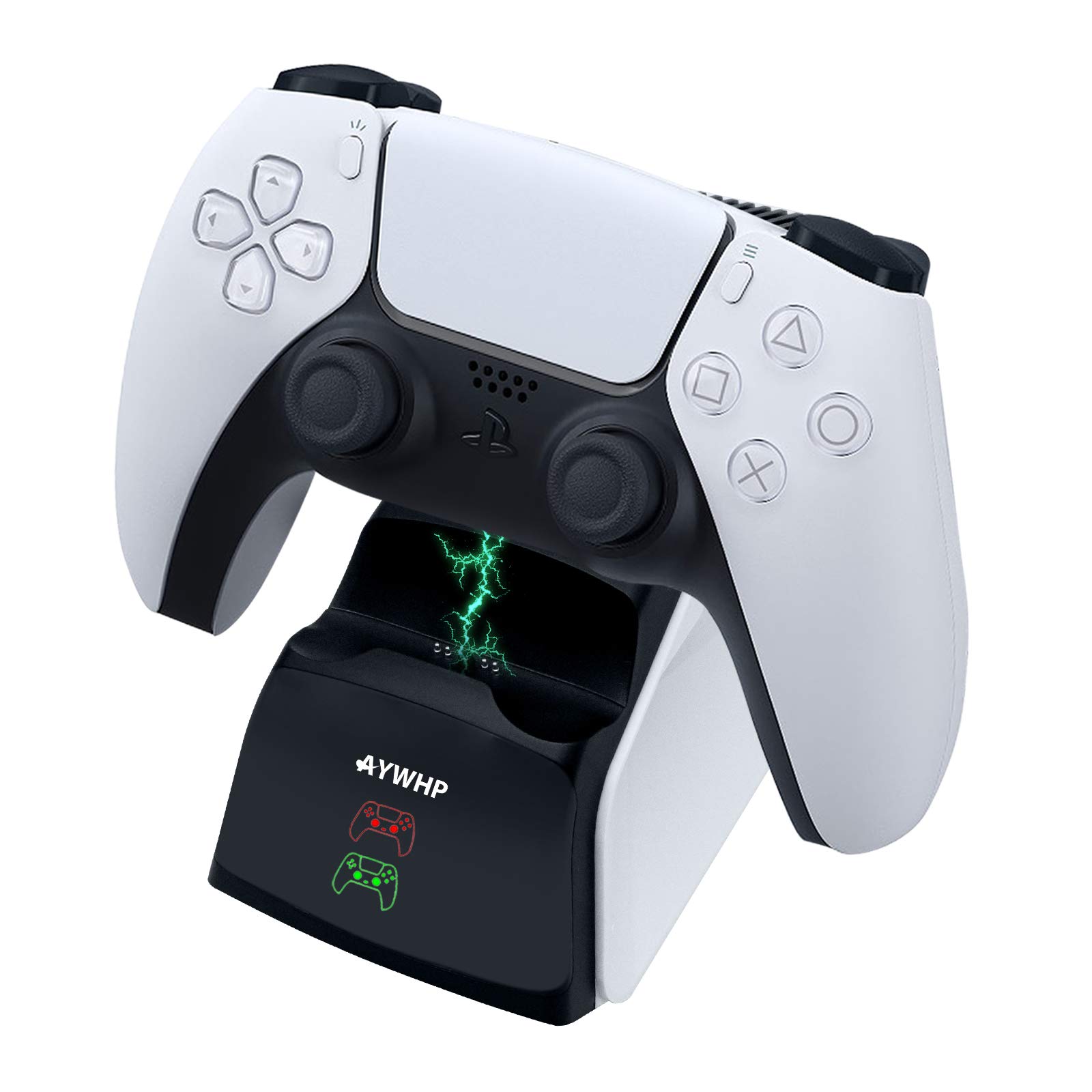AYWHP Upgraded PS5 Controller Charger, Charging Dock Station with LED Indicators, Fast Charging Station with Safety Chip Protection for Playstation 5 Dualsense Controllers, White