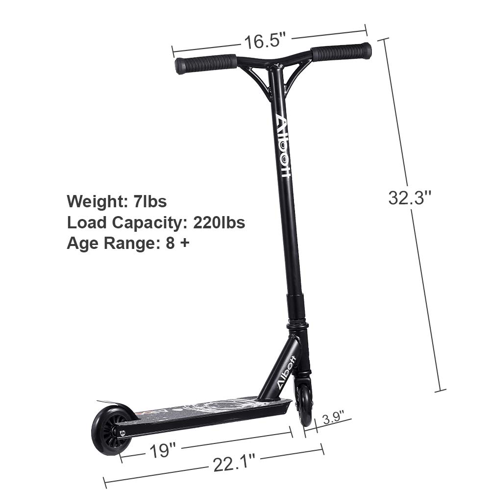 Albott Pro Stunt Scooter Complete Trick Scooters Aluminum Entry Level Freestyle Kick Scooters for Kids 8 Years and Up, Boys, Children, Teens, Black (Circle Pattern Deck)