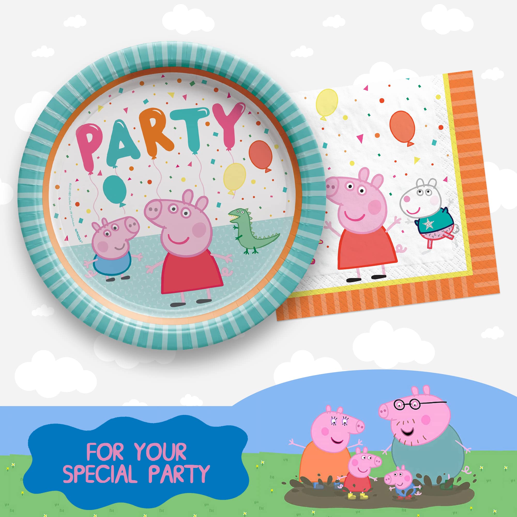 Amscan Peppa Pig Dinnerware Party Bundle for 16 Guests - Dinner Plates 9" and Luncheon Napkins 6.5" - Birthday Decorations for Table, Toddler Girl Supply Set