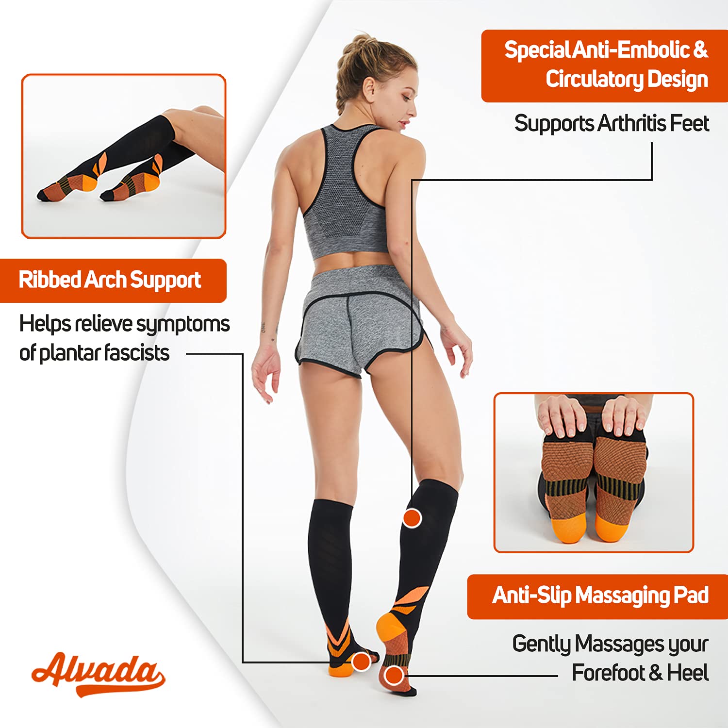 Alvada Compression Socks for Men & Women 1 Pair 4027 Grey M