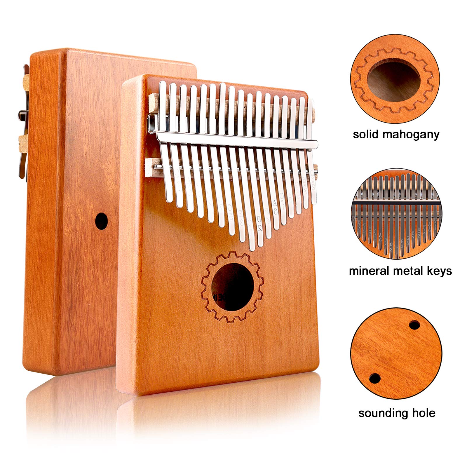 ActFun Kalimba Thumb Piano 17 Keys, Solid Mahogany Wood Finger Piano with Study Instruction, Portable Musical Instrument for Kids, Adults and Beginners, Brown