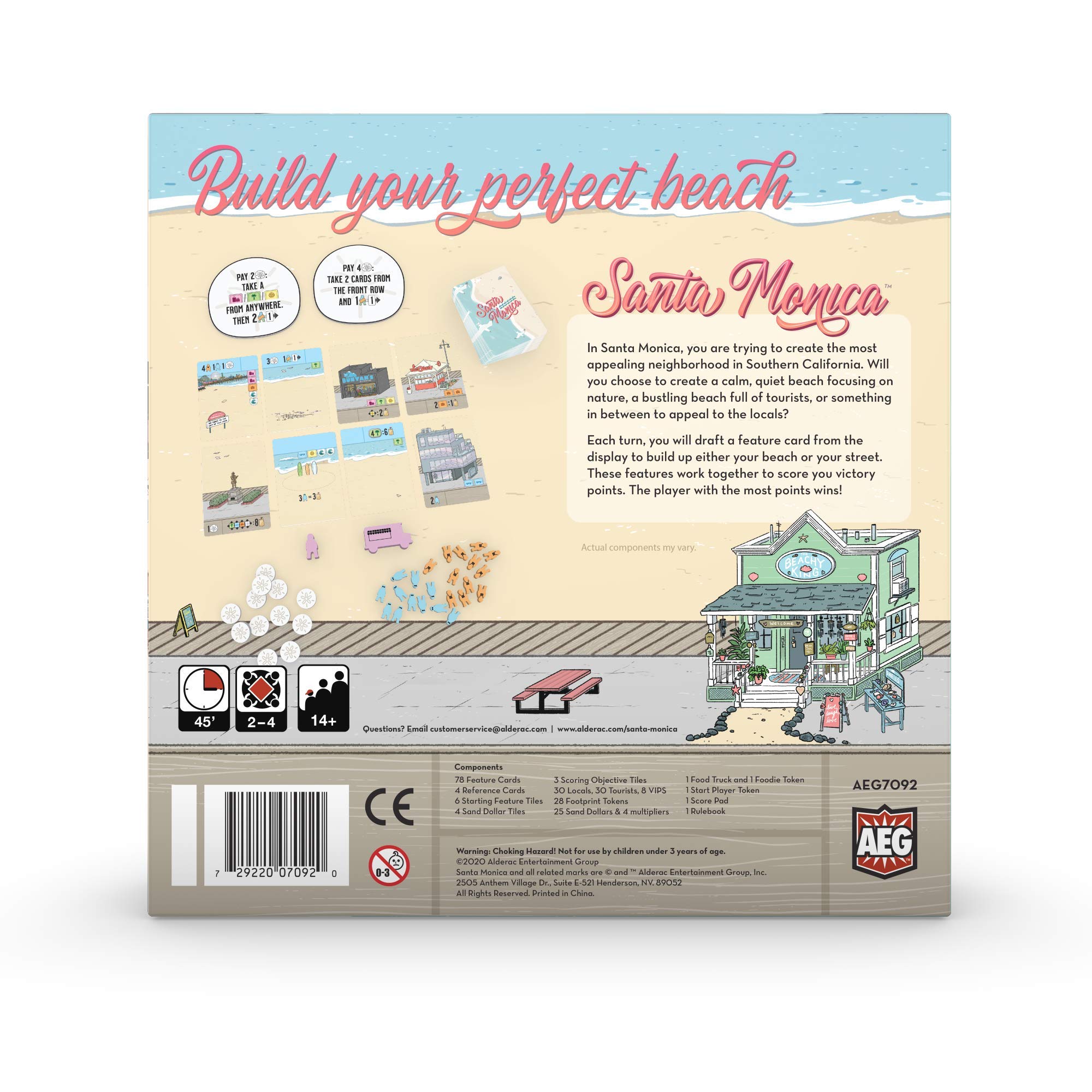 Alderac Entertainment Group (AEG) Santa Monica Board Game, Build Your Beachfront, Attract Tourists, City-Building, Ages 10+, 1-4 Players, 30-45 Min, Alderac Entertainment Group (AEG)