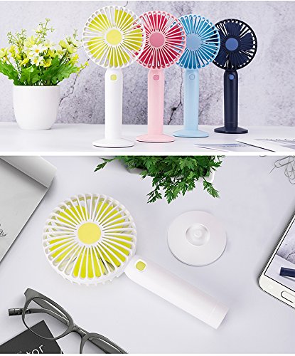 Swiss Crafts SWISSCRAFTS Portable Mini Handheld Fan, USB Rechargeable Personal Fan with Base, 3 Step Speed, 5 Blades, High Compatibility Mini Fan for Office, Outdoor, Camping, Beach(2 Set, Pink)