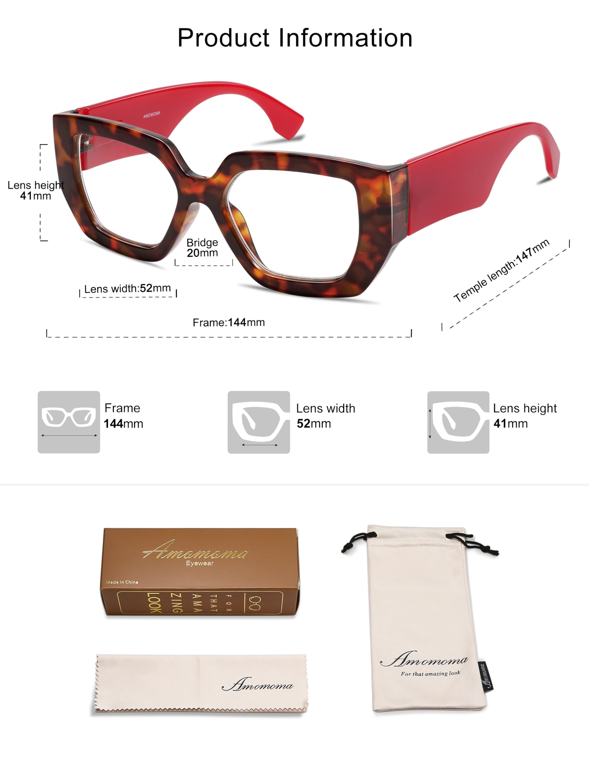 AMOMOMA 3-Pack Oversized Square Reading Glasses for Women,Fashion Trendy Style Blue Light Blocking Eyewear Readers Large Frame with Spring Hinge AM6109 C1+C3+C4 1.0 x