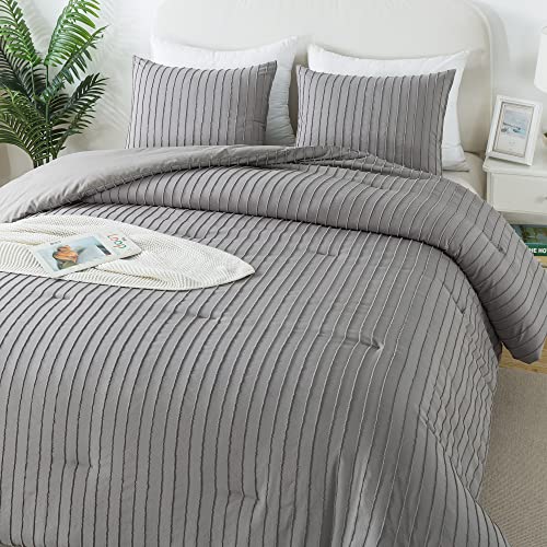 Andency Grey Comforter Set King Size, 3 Pieces Boho Tufted Bed Comforter Set, Soft Lightweight Microfiber Bedding Set for All Seasons