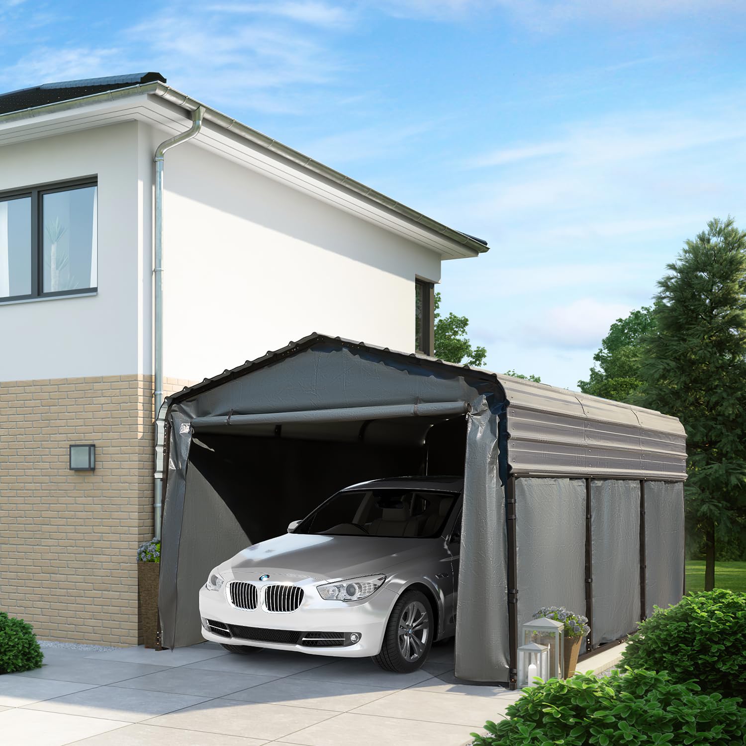 MELLCOM Carports Enclosure Kit for Galvanized Steel Carport, Fabric Carport Wall Panels, 10' x 15' x 8.4'