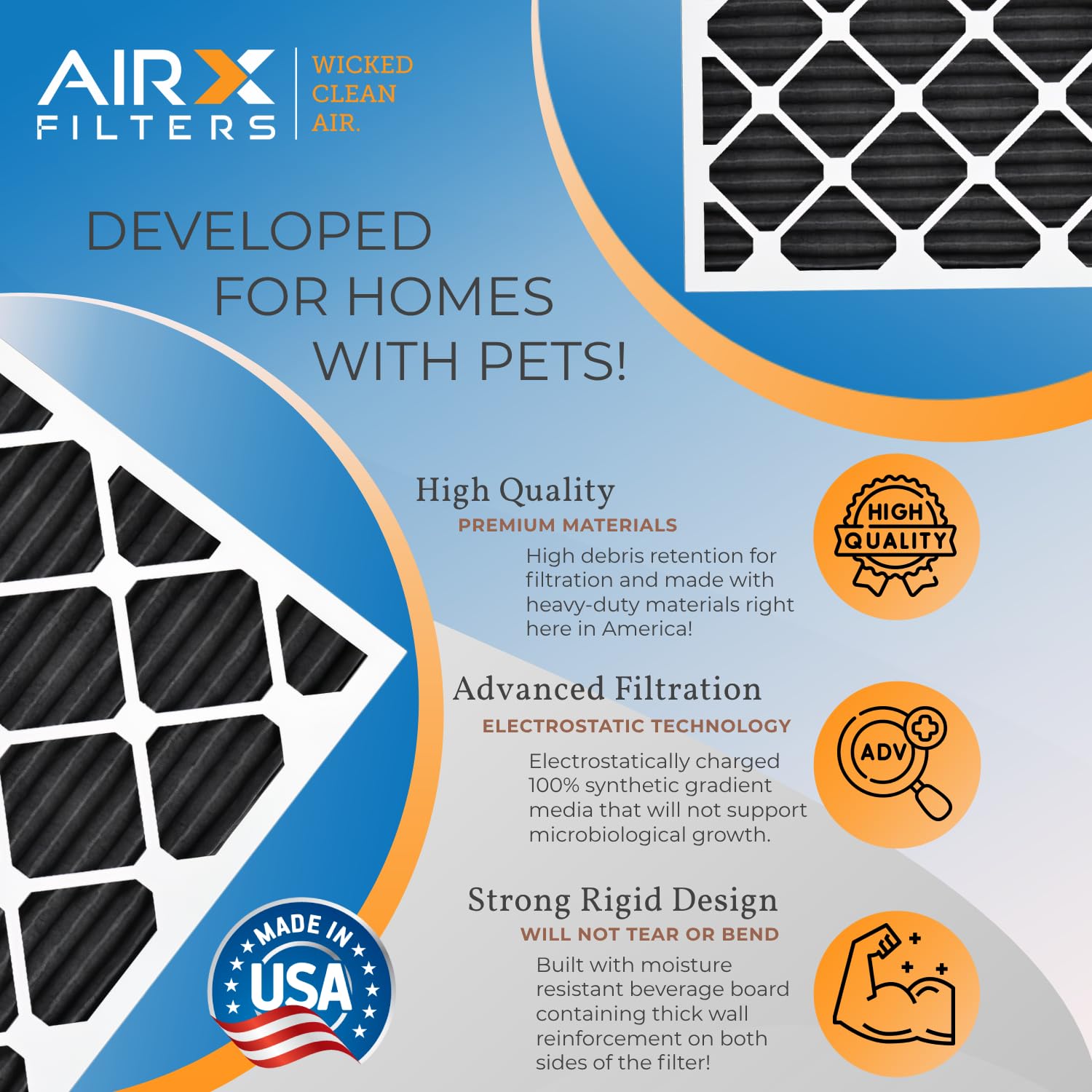 AIRX FILTERS WICKED CLEAN AIR. 20x25x2 Air Filter Odor Eliminator Carbon Filter MERV 8 AC HVAC Furnace Filters 6 Pack