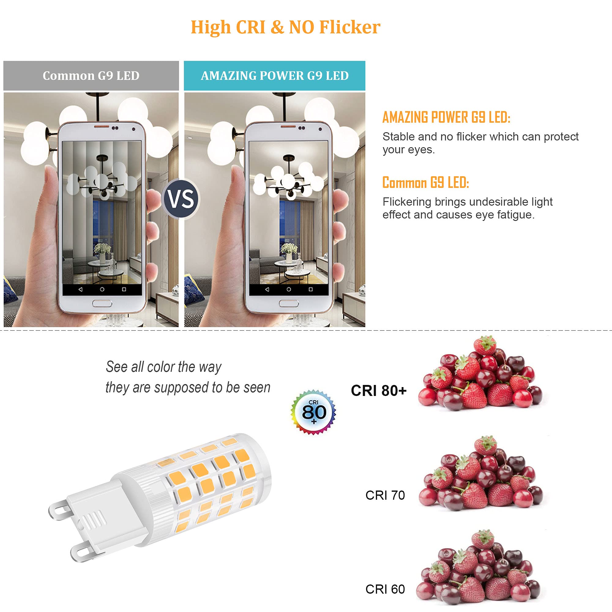 Amazing power G9 LED Bulbs, 5W LED G9 50W Equivalent Bi Pin G9 Halogen Bulbs for Chandelier Lighting Non-Dimmable Warm White 3000K 5-Pack
