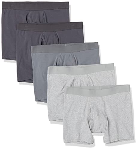 Amazon Essentials Men's Cotton Jersey Boxer Brief (Available in Big & Tall), Pack of 5, Charcoal/Dark Grey/Grey Heather, Medium
