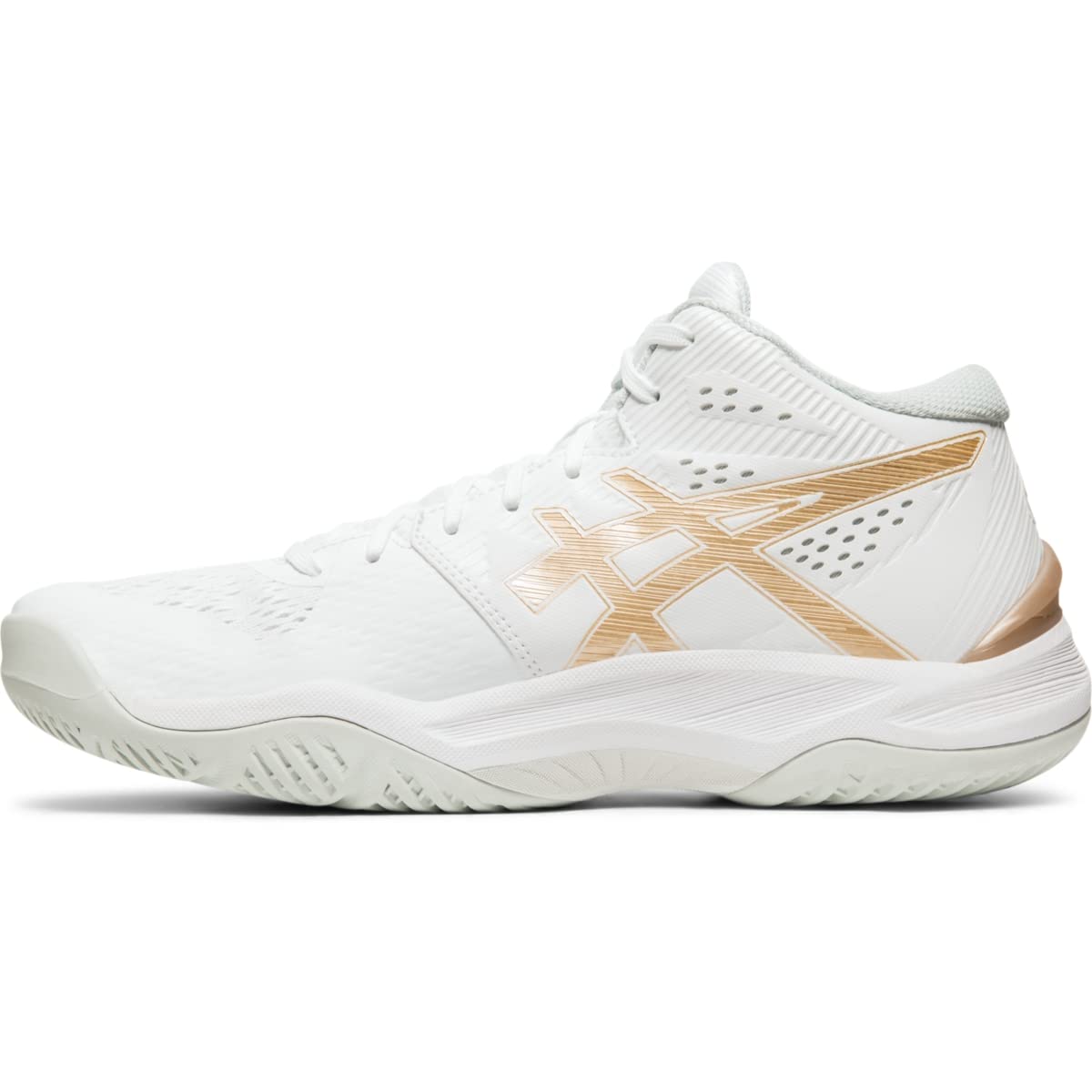 ASICS Women's Sky Elite FlyteFoam Mid Top Court Shoes, 13, White/Frosted Almond