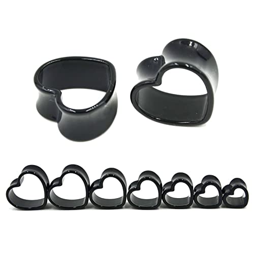 Aokarry Ear Plugs Tunnels, 25mm Acrylic Hollow Heart Shape Expander Stretcher Piercing Jewelry, 1 inch, Black