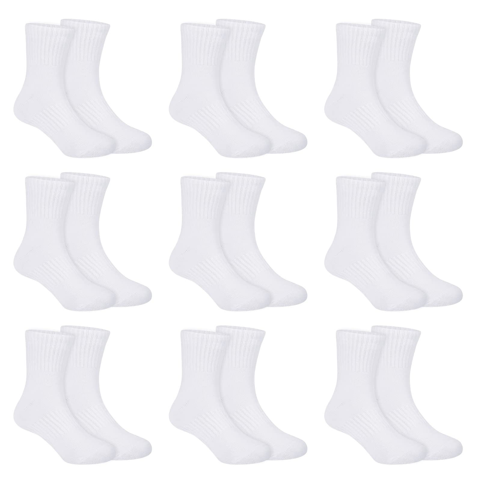 Auranso Boys' Crew Socks 9 Pairs Kids Girls Athletic Ankle Socks White 9-12 Years