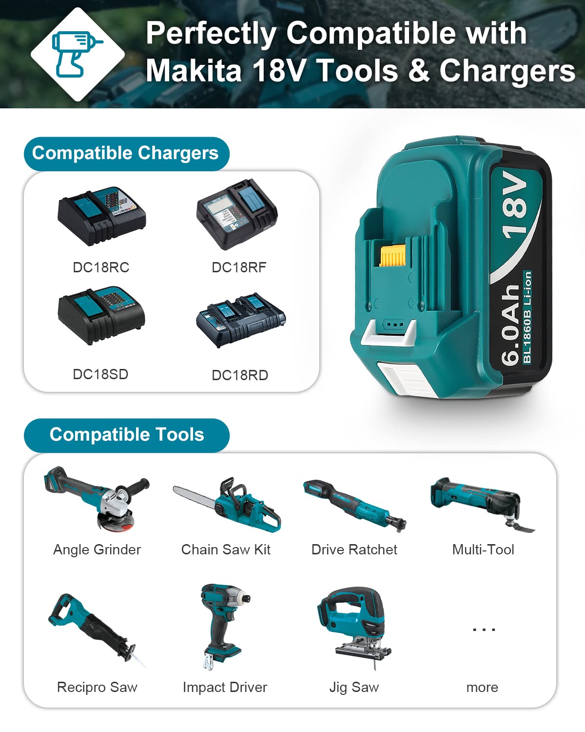 Amityke 2023 New Upgraded 18V 6.0Ah Replacement for Makita 18V Battery Compatible with Makita 18 Volt Battery BL1860 BL1850 BL1840 BL1830 BL1820 BL1815 LXT 400 Power Tools