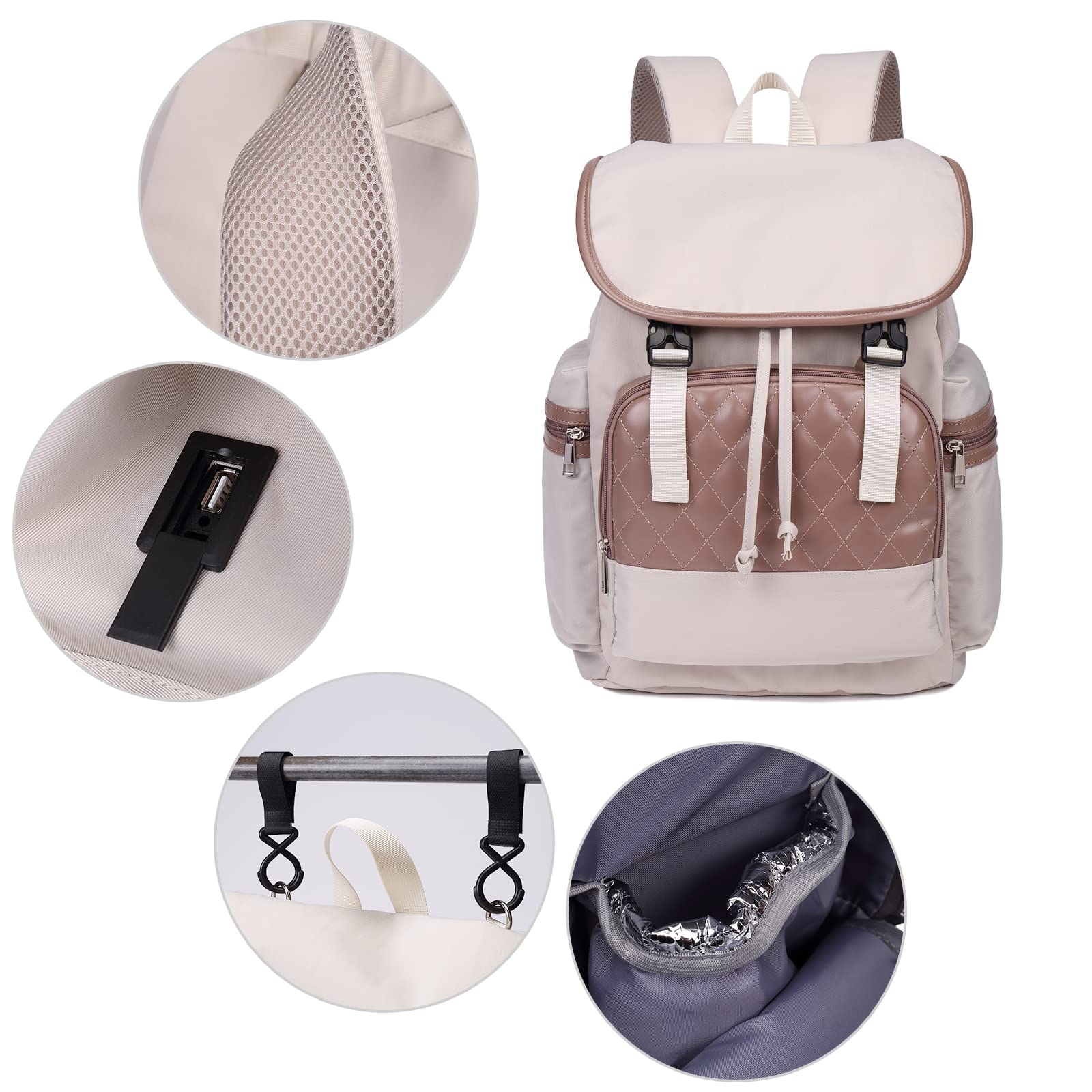 ARDIKAMA Diaper Bag Backpack Baby Diaper Bags for Mom Waterproof Travel Backpack with Charging Port Black，Heating Bottle Cover Dark Grey
