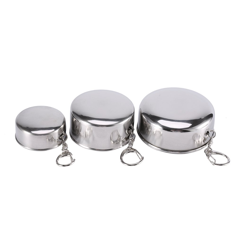 Travel Folding Cup S/M/L Stainless Steel Cup Camp Keychain Design Retractable Telescopic Collapsible Cup(L)