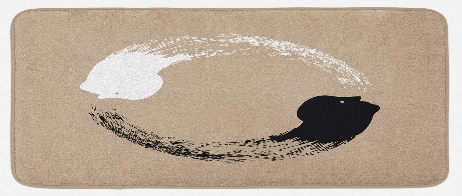 Ambesonne Yin and Yang Kitchen Mat, Abstract Artwork of an of Harmony Human Portraits Yoga, Plush Decorative Kitchen Mat with Non Slip Backing, 47" X 19", Black White and Tan