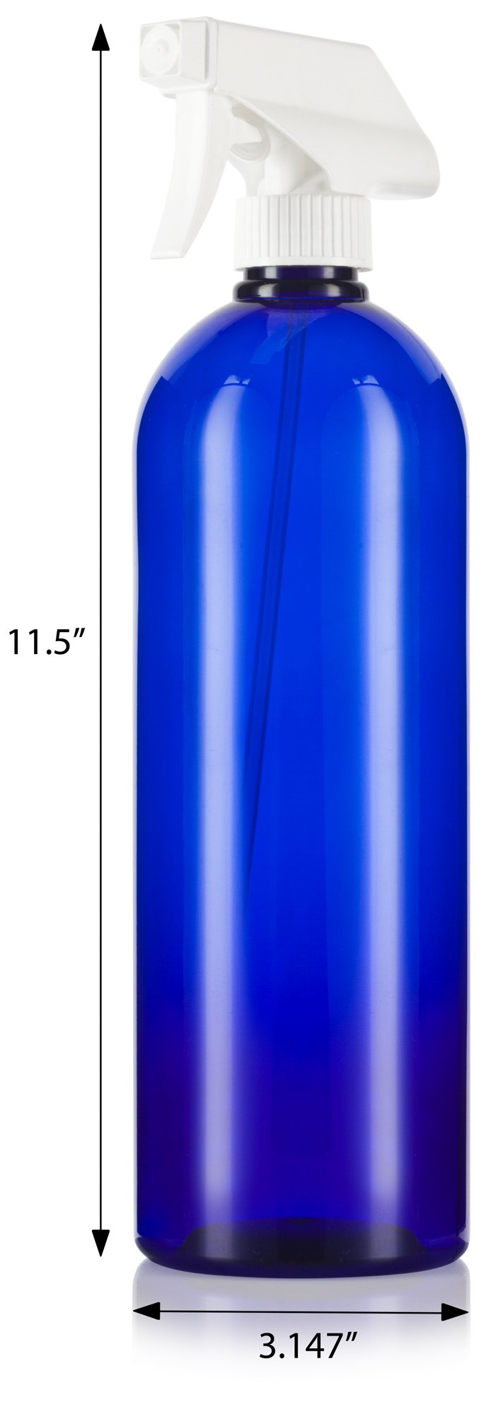 JUVITUS 32 oz Cobalt Blue Boston Round Plastic Bottles with White Heavy Duty Industrial Trigger Sprayer (4 Pack)