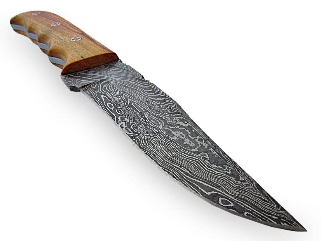 AishaTech Savage Fixed Blade Hunting Knife Damascus Steel Blade Wood Handle w/Mosaic Pin
