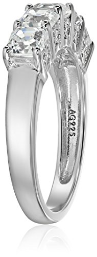 Amazon Essentials Platinum or Gold Plated Sterling Silver Asscher-Cut 5-Stone Ring made with Infinite Elements Cubic Zirconia, Size 6, (previously Amazon Collection)