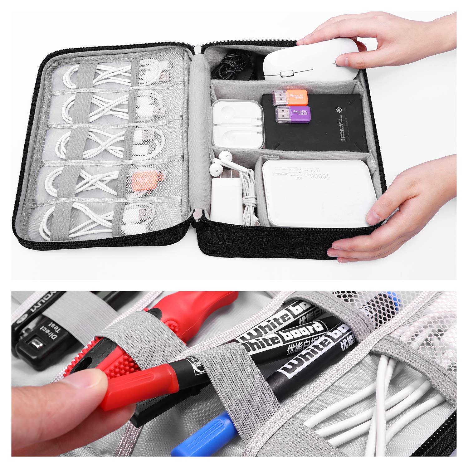 Alena Culian Electronic Organizer Travel Universal Cable Organizer Bag Portable Waterproof Electronics Accessories Cases for Cable, Charger, Phone, USB, SD Card