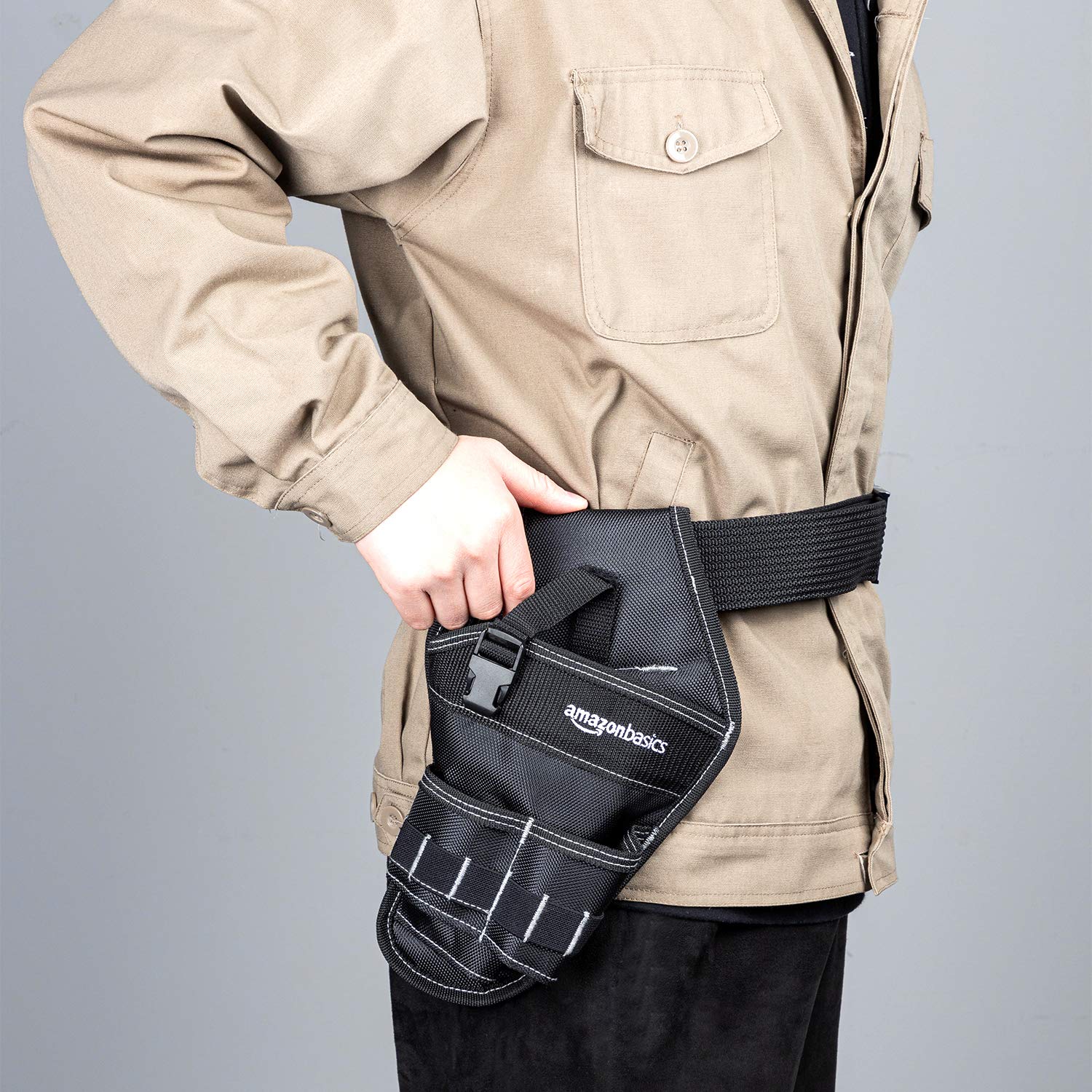 Amazon Basics 2 Pockets Drill Holster with 17 Loops, Black, 12.2 x 7.3 x 2.76 in