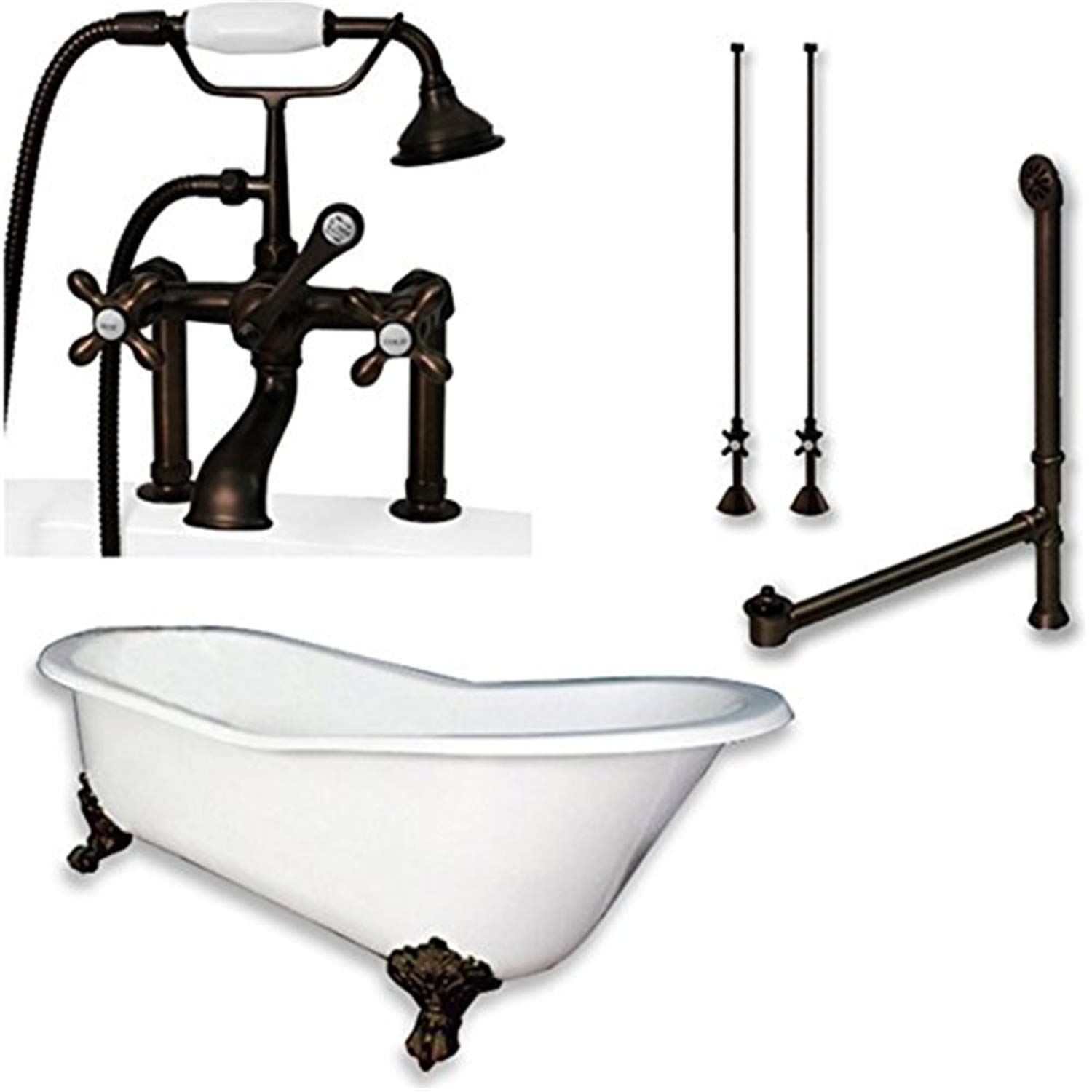 Cambridge Plumbing ST67-463D-6-PKG-ORB-7DH Cast Iron Slipper Claw foot Tub 67" X 30" Package With Six" Deck Mount Risers