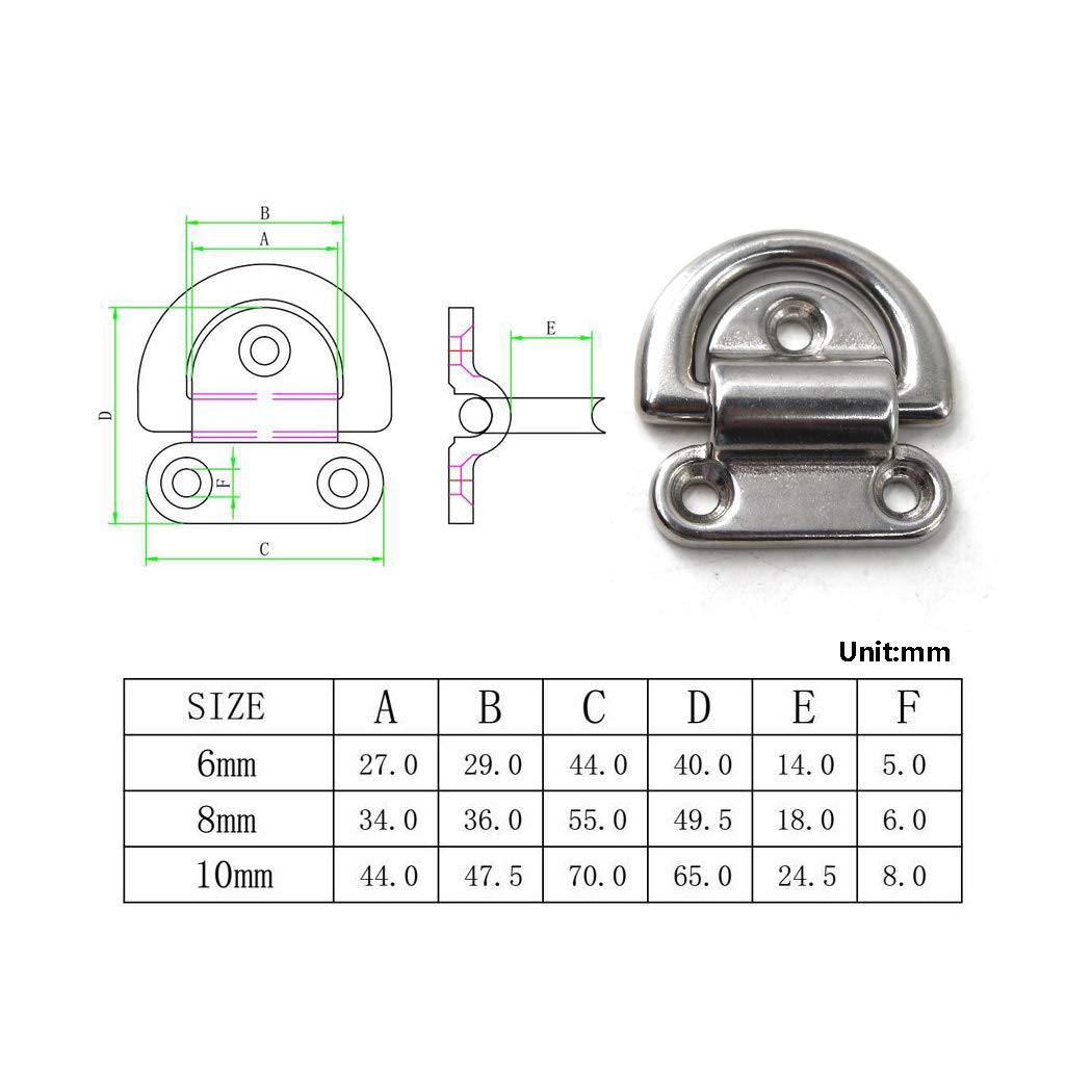 AVRYN Eyebolt Screws,Lifting Ring Eye Bolts,Folding Pad Eye 316 Stainless Steel Lashing Ring Heavy Duty D Ring Tie Down Anchor (Color : 10mm)