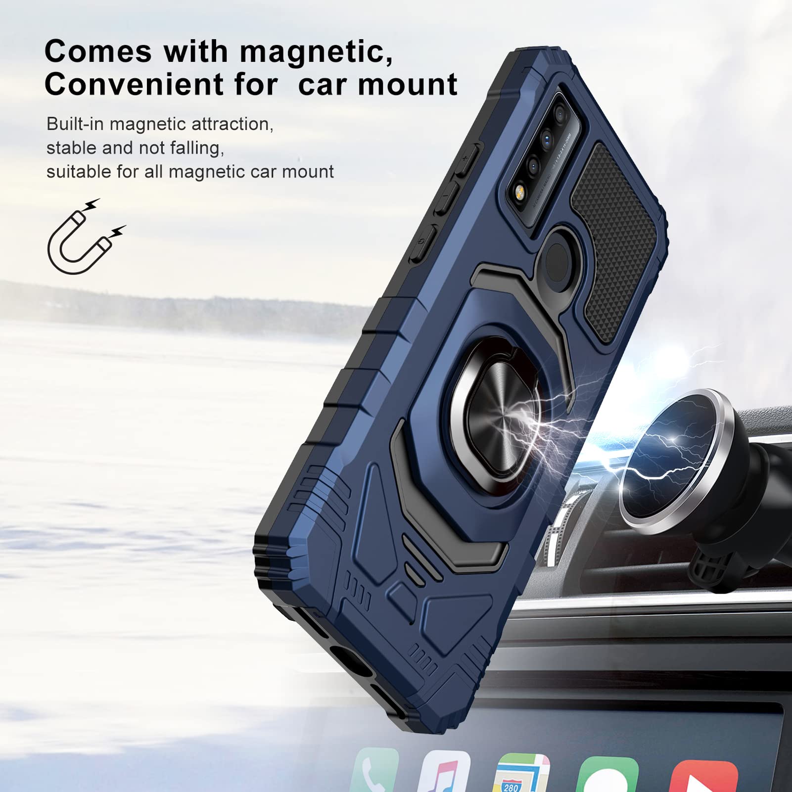 Ailiber for TCL 30XE 5G Phone Case, TCL 20R 5G Case with Screen Protector, Ring Kickstand for Magnetic Car Mount Military Grade, Heavy Duty Full Body Shockproof Protective Cover for TCL 30 XE-Blue