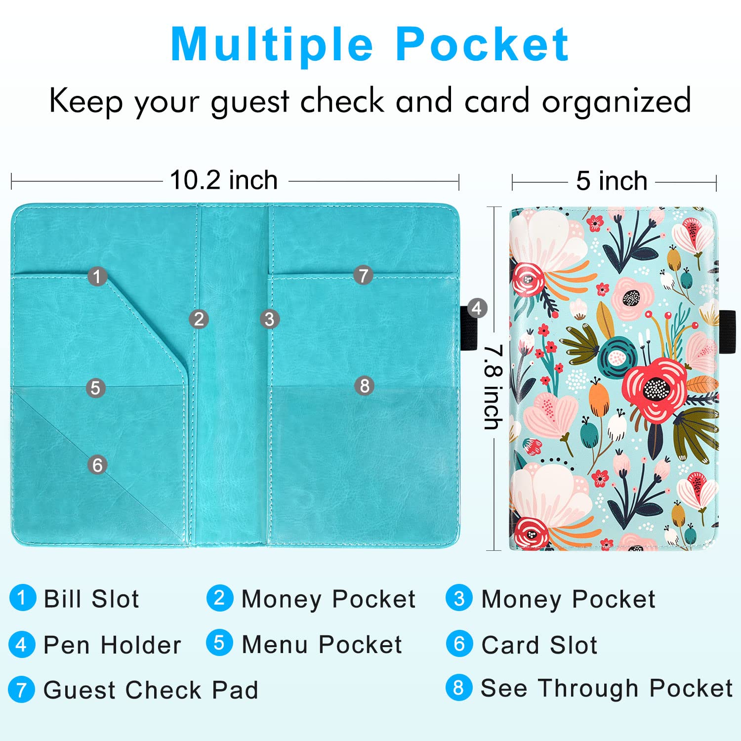 ACdream Server Books for Waitress, Guest Book Note Pad, Cute Pocket Leather Money Organizer Wallet, Cash Check Bill Receipt Holder Presenter, Waiter Accessories Fit Server Apron