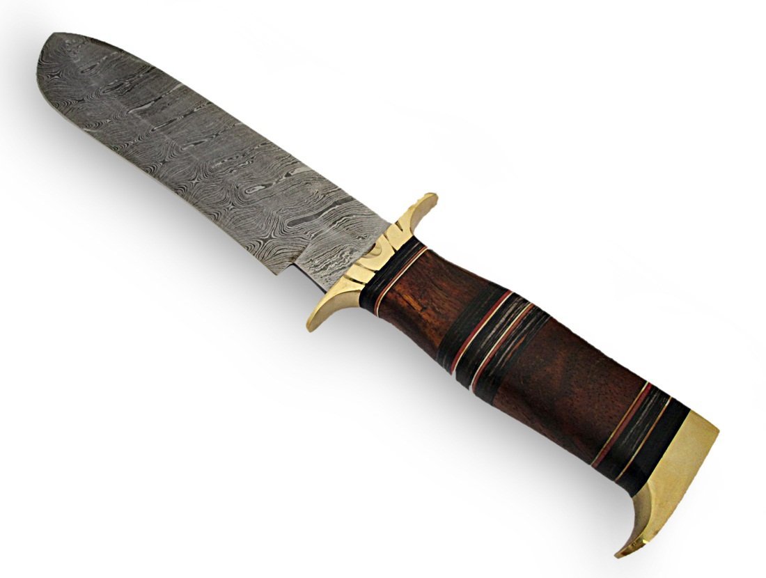 AishaTech Seminole Hunting Knife Damascus Steel Blade and Wood Handle