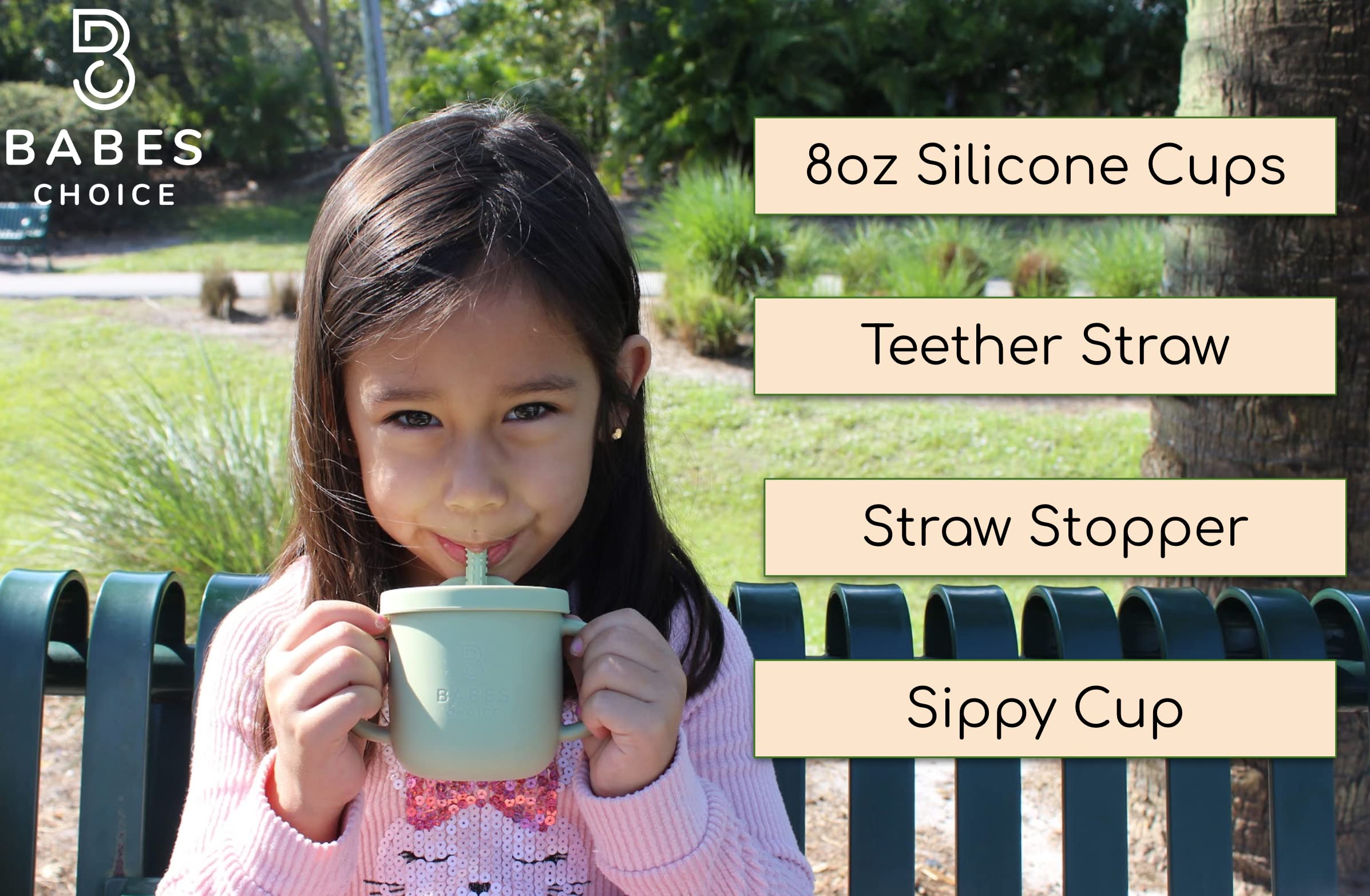 Babes Choice Straw Cup for Toddler Baby Silicone Teether Straw Sippy Cup Snack Cup No Spill with 2 Handles BPA Free 8 Oz (Nude & Pink)