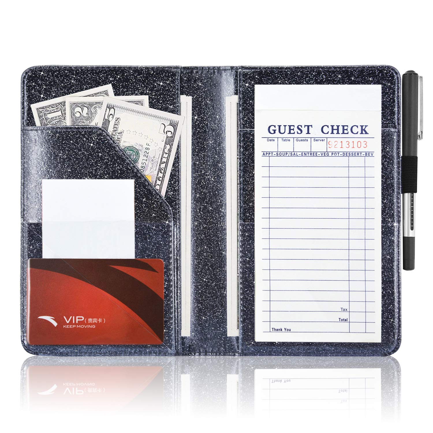 ACdream Server Books for Waitress, Guest Book Note Pad, Cute Pocket Leather Money Organizer Wallet, Cash Check Bill Receipt Holder Presenter, Waiter Accessories Fit Server Apron
