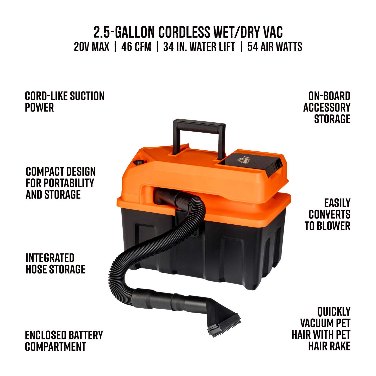Armor All CKA203A Cordless 20V Utility Vac, 3-Tool Kit