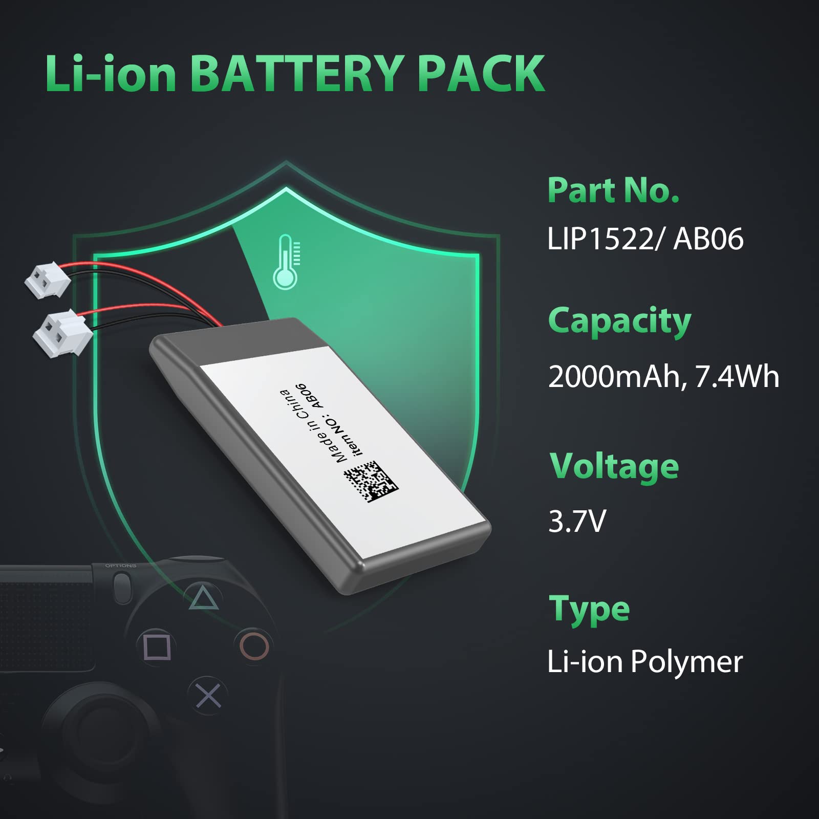 Antank Battery Pack 2000mAh Compatible with PS4 & PS4 Slim/Pro Controller Dual Shock 4 [CUH-ZCT1]/ Dual Shock 4 V2 [CUH-ZCT2] Battery Replacement DIY Repair Kit with PH00 Screwdriver