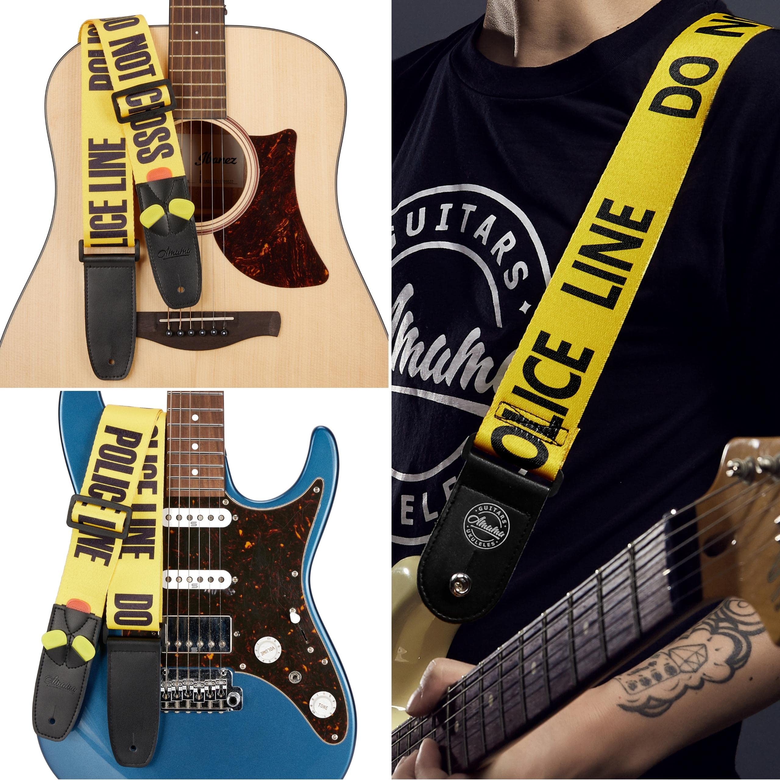 Amumu Guitar Strap for Acoustic Electric Guitars Bass Guitars with print DO NOT CROSS POLICE LINE