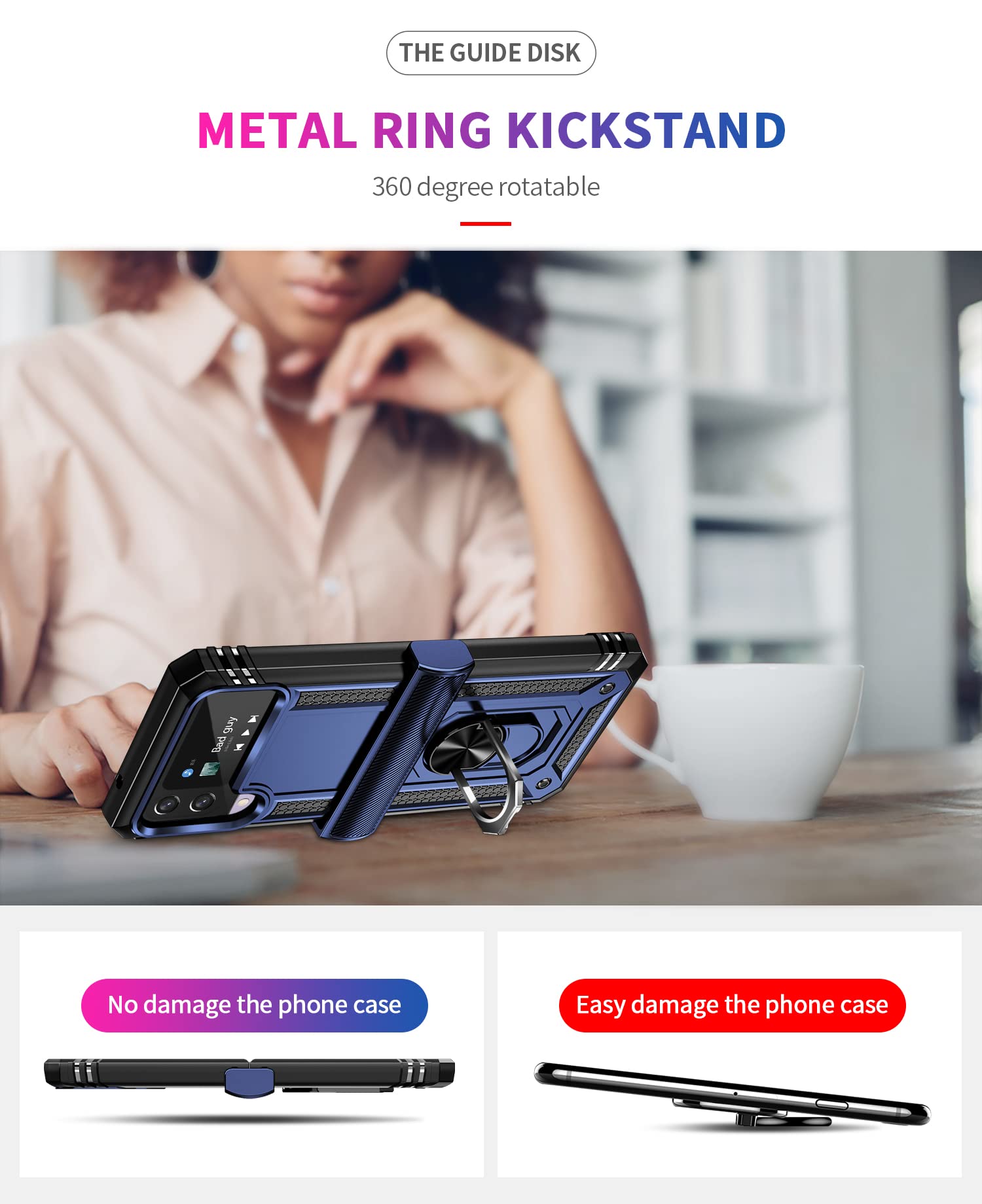 Armor Protective Case for Samsung Galaxy Z Flip 4 / Z Flip 3 5G, Military Grade Shockproof Samsung Galaxy Z Flip 4 & Z Flip 3 Case with Hinge Protection with Finger Ring Stable Kickstand, Blue