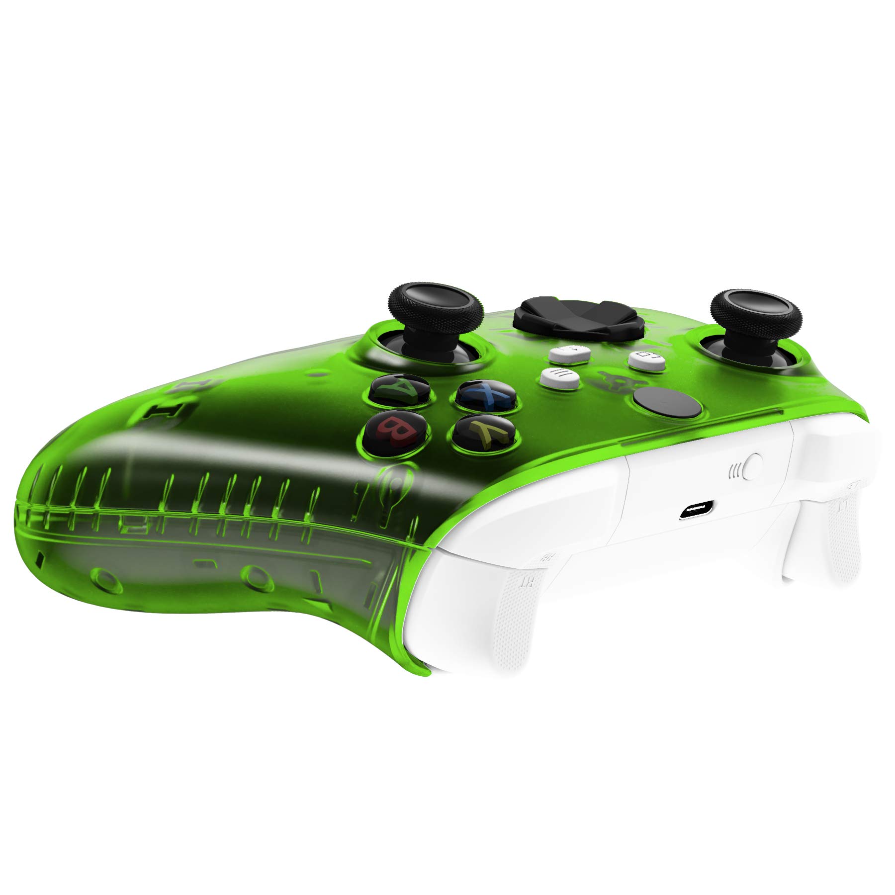 eXtremeRate Side Rails Grips Shell for Xbox Core Wireless Controller, Clear Green Replacement Part Front Housing Cover Handles Faceplate for Xbox Series X & S Controller [Controller Excluded]