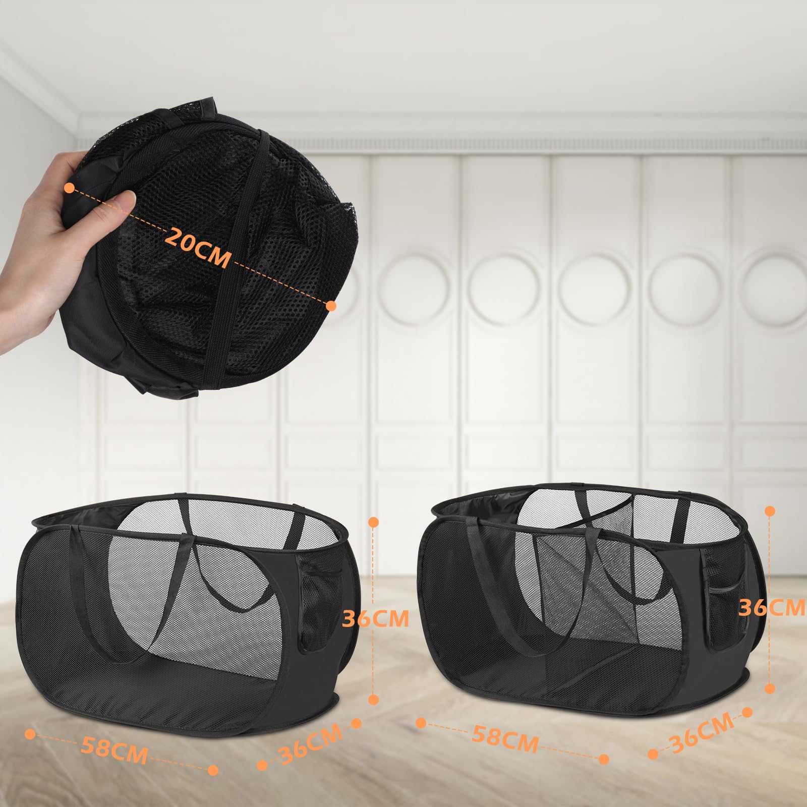 WD&CD 2Pcs Pop-Up Laundry Hampers Foldable Mesh Washing Laundry Basket Collapsible Mesh Dirty Clothes Hamper Toy Tidy Storage Organizer Horizontal, Gray