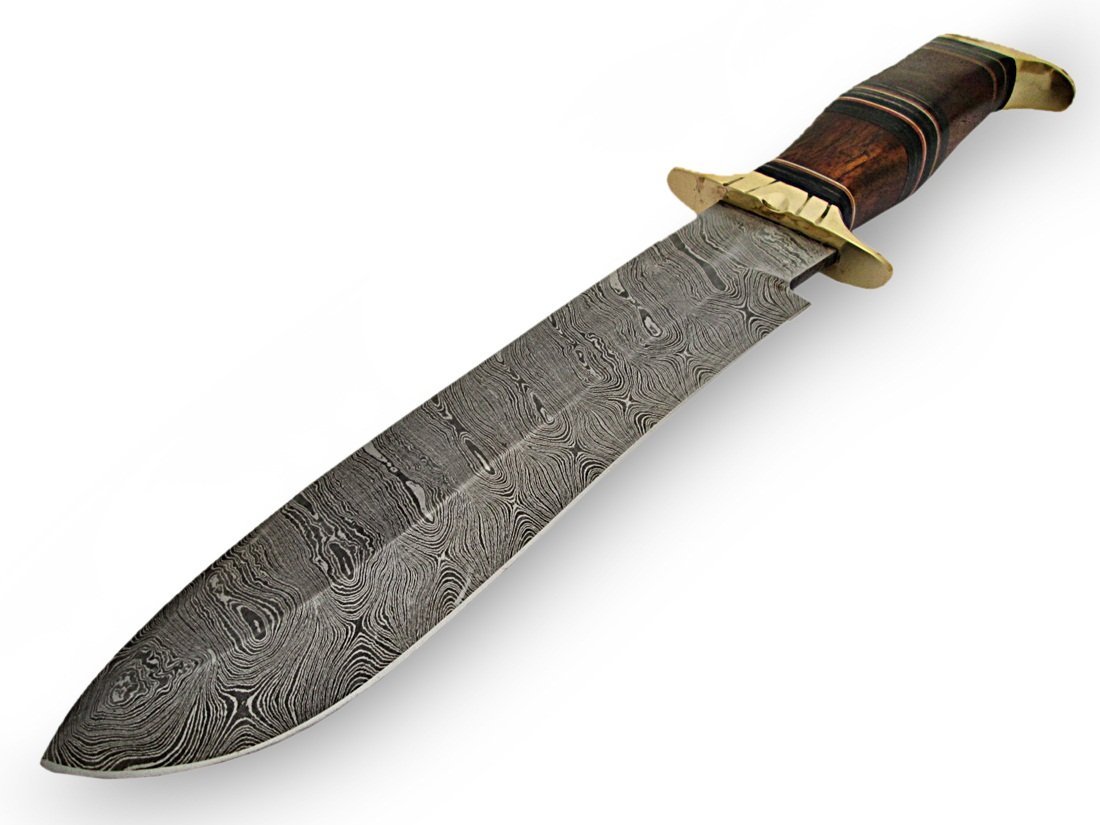 AishaTech Seminole Hunting Knife Damascus Steel Blade and Wood Handle