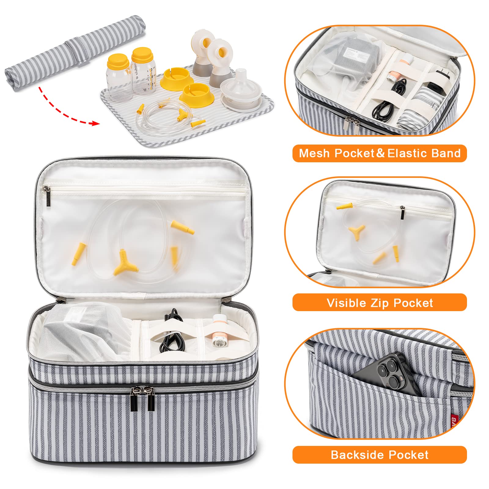 BABEYER Wearable Breast Pump Bag with Waterproof Pump Parts Pad, Carrying Case for Breast Pump-Straps