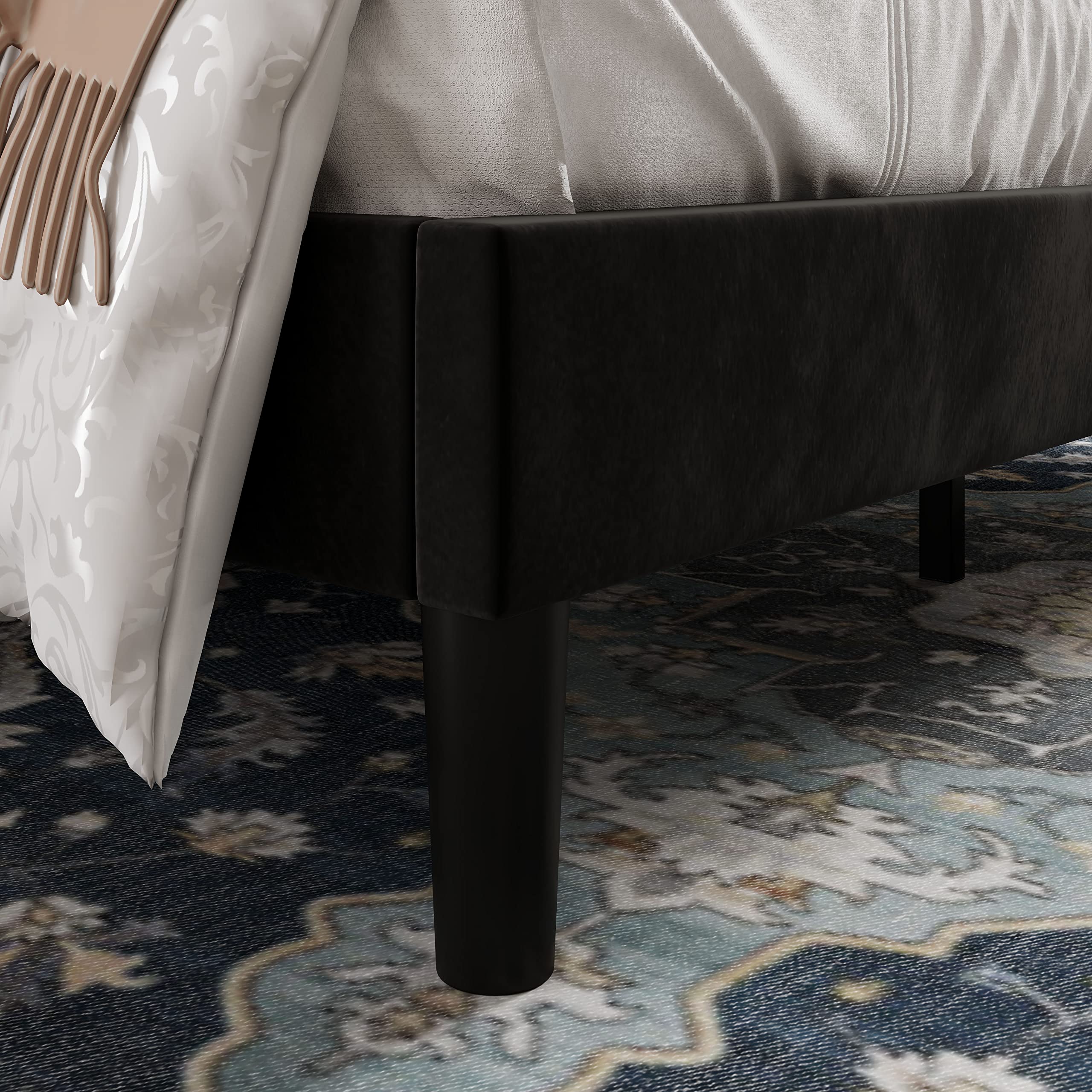 Allewie Queen Bed Frame with Velvet Tiara Headboard, Upholstered Diamond Button Tufted Platform Bed, Sturdy Wood Slats Support, No Box Spring Needed, Mattress Foundation, Easy Assembly, Black
