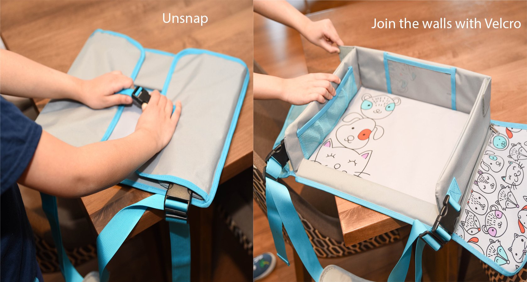 Kids Travel Tray by LillyCrafted-Premium Quality Toddler Car Seat Tray & Lap Table-with Touchscreen Phone & Tablet Holders-Toddler Activity Play & Snack Stroller Organizer-Perfect Travel Accessories