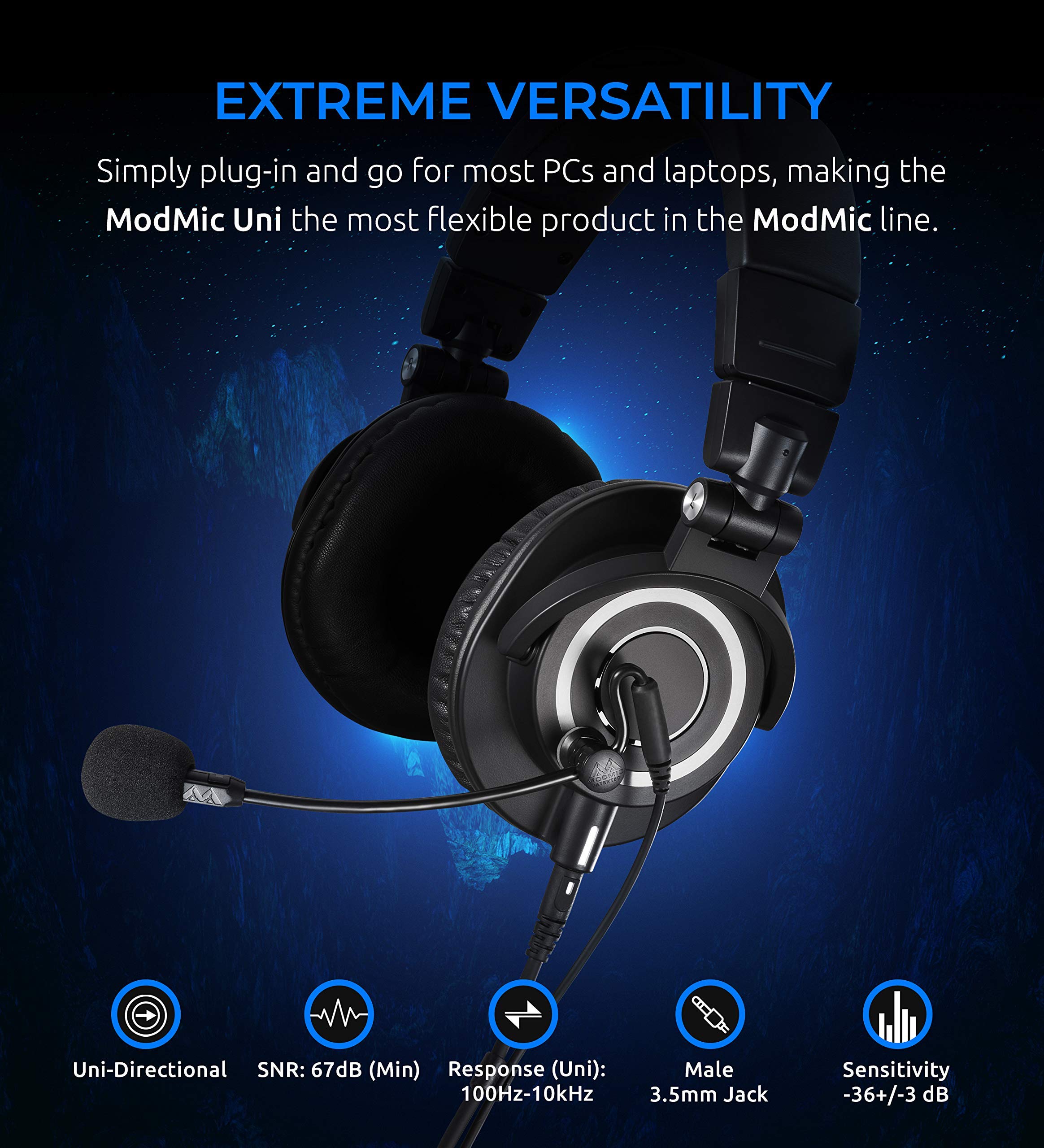 Antlion Audio ModMic Uni Attachable Noise-Cancelling Microphone with Mute Switch Bundle with Blucoil 1080p USB Webcam, USB Conference Speakerphone, USB-A Mini Hub, and 3' USB Extension Cable