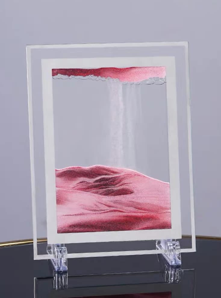 ANXUS Moving Sand Art Liquid Motion Lamp,Glass Frame Rotatable Flowing Sand Art Picture with 3D USB LED Base 3 Colors Art Lamp, Sensory Relaxing Desktop (Glass,Pink)