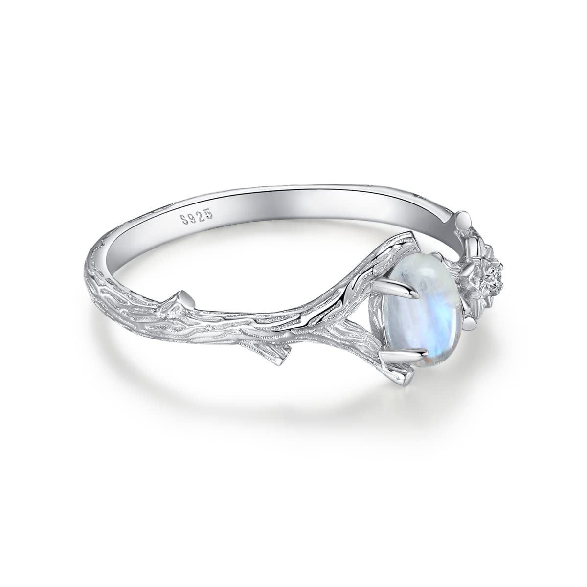 Angol Genuine Moonstone Ring Sterling Silver Moonstone Flower Ring Minimalist Statement Band Finger Ring Dainty Trendy with Box for Women (7)
