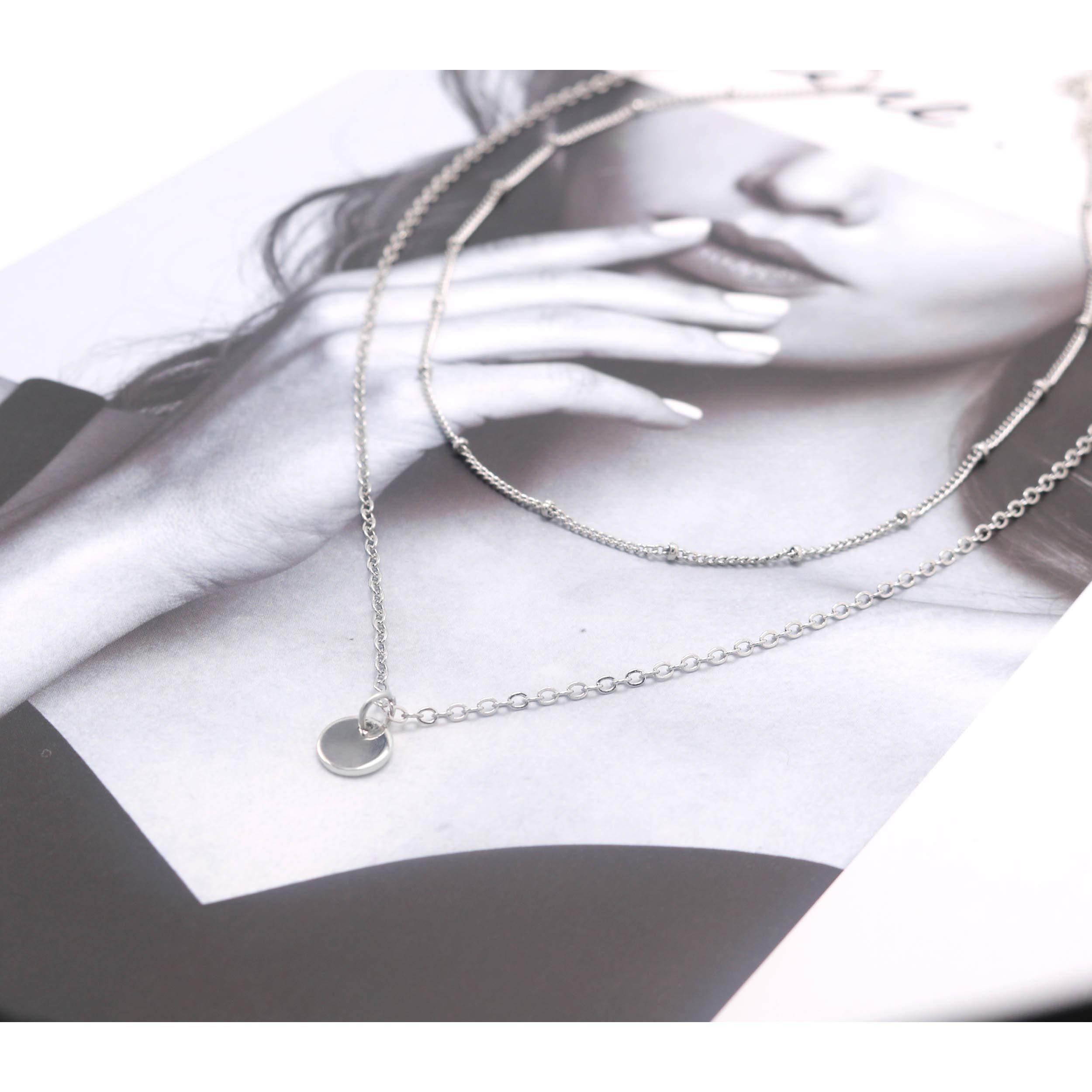 Aisansty Silver Choker Necklaces for Women Handmade Dainty Satellite Bead Chain Coin Pendant Layered Necklace
