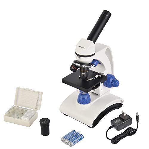 Amazon Basics Dual Light Glass Lens Metal Frame Student Microscope and Slides